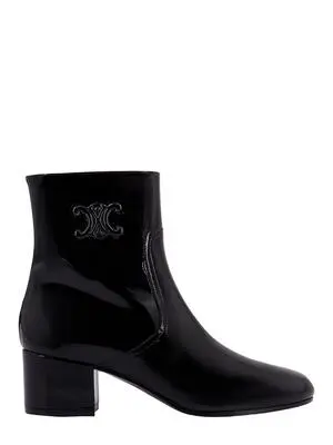 Celine Patent Leather Boots With Triomphe Logo - Black
