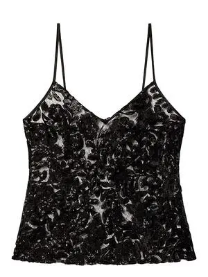 GOLDEN GOOSE Tulle Top With Sequins Embroidery - Black