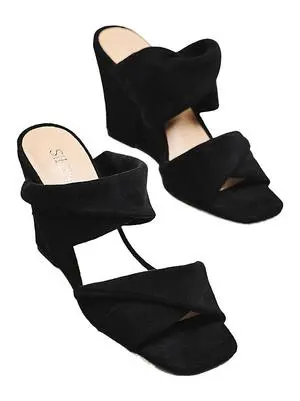 SILENT D Kathy Double Strap Wedge Heels - Black