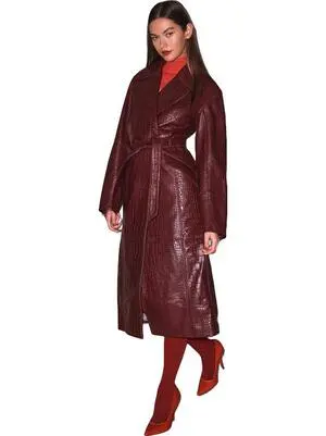 Fleur Du Mal Croc-embossed Leather Trench Coat - Brown