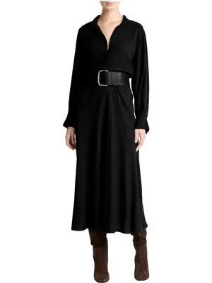 Vince Crepe Collar-stand Shirt Dress - Black