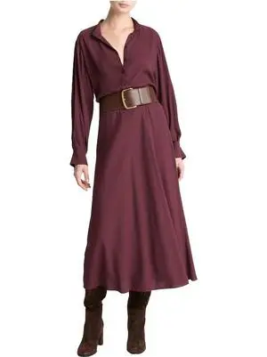 Vince Crepe Collar-stand Shirt Dress - Burgundy