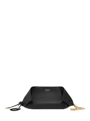 FERRAGAMO Gancini Chain Folded Clutch - Black