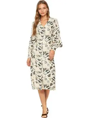ALEXIA ADMOR Jules Button Down Midi Dress Ivory Paisley