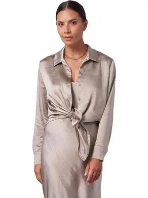 FRANNE GOLDE Textured Satin Shirt Sand