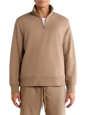 Zella Vital Fleece Quarter-zip Pullover - Tan Fossil