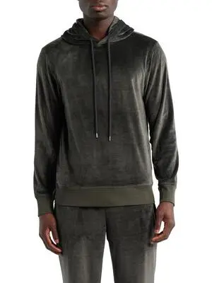 Daniel Buchler Angled Stripe Velour Pajama Hoodie - Charcoal
