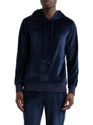Daniel Buchler Angled Stripe Velour Pajama Hoodie - Navy