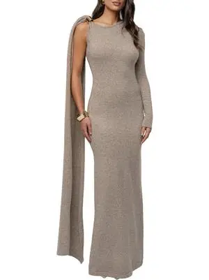 JLUXLABEL Aniza Drape Long Sleeve Maxi Dress - Beige