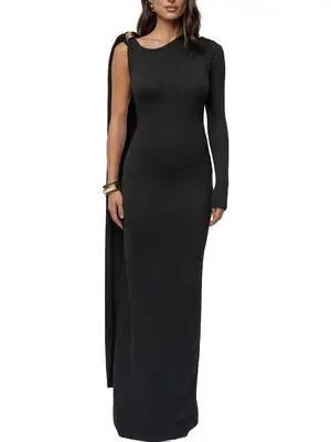 JLUXLABEL Aniza Drape Long Sleeve Maxi Dress - Black