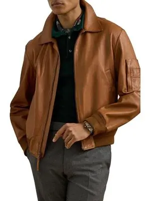 Ralph Lauren Purple Label Plongé Leather Bomber Jacket - Gold
