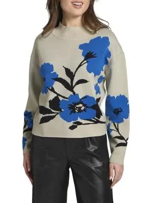 APNY Floral Jacquard Mock Neck Sweater - Blue Multi