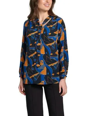 APNY Printed Tie-neck Top - Blue Multi