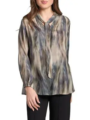 APNY Printed Tie-neck Top - Brown Multi