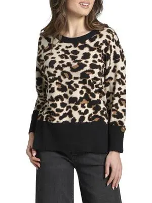 APNY Leopard Jacquard Crewneck Sweater - Latte Multi