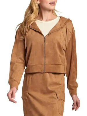 APNY Stretch Faux Suede Hoodie - Caramel