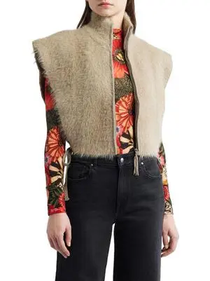 Farm Rio Faux Fur Zip-up Vest - Caramel
