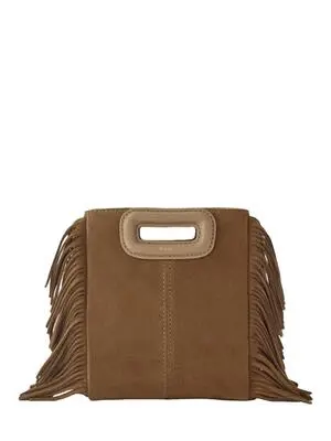 Maje Mini M Bag In Suede Leather - Camel