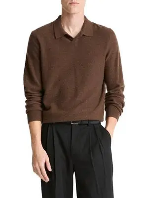 Vince Boiled Cashmere Johnny Collar Sweater - Mission/dark Heather Bearpaw