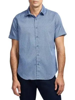 Robert Graham Grinnell Geo Pattern Short Sleeve Stretch Cotton Button-up Shirt - Blue Multi