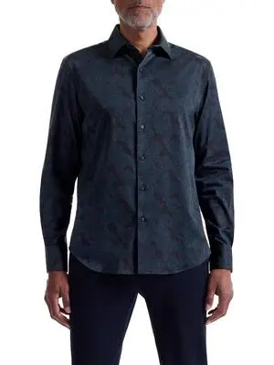 Bugatchi Axel Shaped Fit Paisley Stretch Button-up Shirt Eggplant