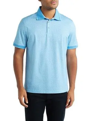 Bugatchi Vance Ooohcotton® Geo Print Polo - Azure
