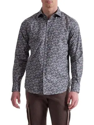 Bugatchi Axel Shaped Fit Floral Stretch Button-up Shirt Khaki