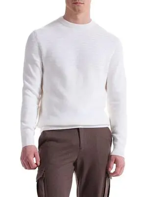 Bugatchi Mixed Stitch Cotton Crewneck Sweater - Chalk