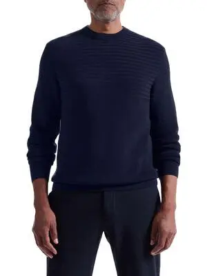 Bugatchi Mixed Stitch Cotton Crewneck Sweater - Navy