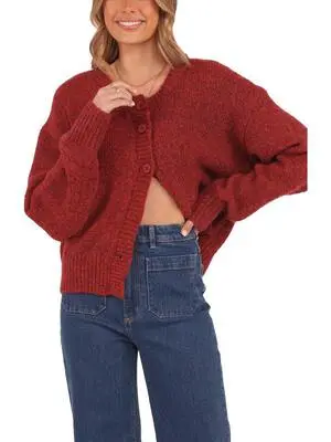 PETAL & PUP Fuzzy Knit Cardigan - Dark Red