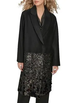 DONNA KARAN NEW YORK Sequin-Embellished Wool-Blend Longline Coat