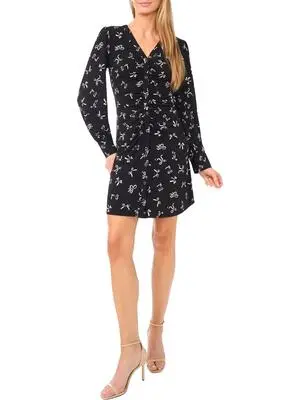CECE DUPRAZ Shirred Print Button-up Dress - Rich Black
