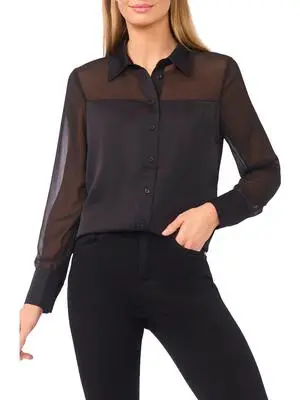 CECE DUPRAZ Sheer Detail Button-up Shirt - Rich Black