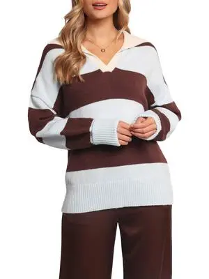 PETAL & PUP Mikaela Rugby Stripe Sweater - Brown/blue Stripe