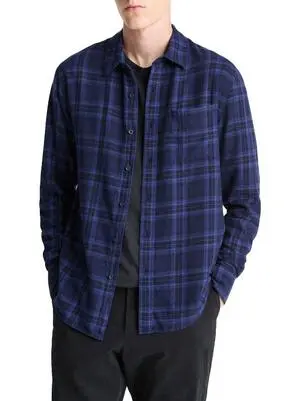 Vince Big Horn Plaid Flannel Button-up Shirt - Monarch Combo