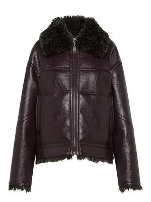 OOF WEAR Faux Shearling & Faux Leather Reversible Jacket - Red Brown/dark Brown