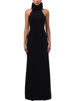 Naked Wardrobe Halter Maxi Dress With Removable Faux Fur Collar - Black