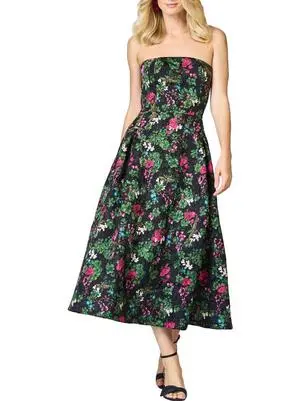 Sachin & Babi Cloque Strapless Floral Print A-line Dress - Royal Gardens