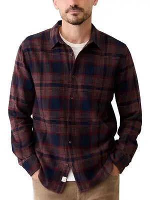 Marine Layer Pacifica Long Sleeve Stretch Shirt - Navy/burgundy Plaid