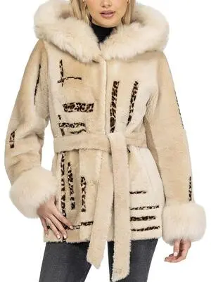 Gorski Reversible Shearling Parka With Belt - Palomino/lprd Intarsia