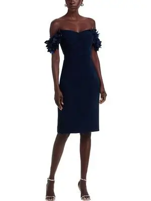 Rickie Freeman For Teri Jon Organza Off-the-shoulder Dress - Navy