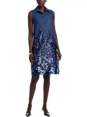 Rickie Freeman For Teri Jon Denim Pailette Dress - Dark Denim