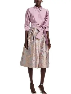 Rickie Freeman For Teri Jon Taffeta Jacquard Shirtdress - Mauve Multi