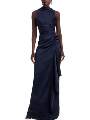 Rickie Freeman For Teri Jon Charmeuse Roll Collar Gown - Navy