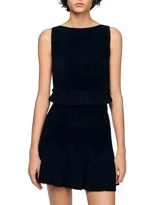 Sandro Oreon Ruffled Crop Top - Black