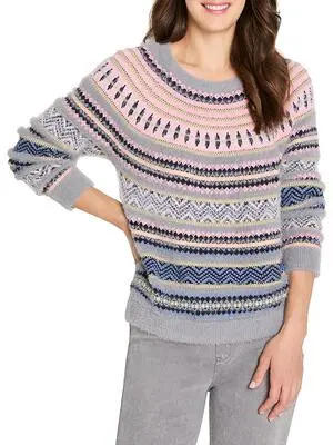 NIC+ZOE Cozy Fairisle Sweater - Grey Multi