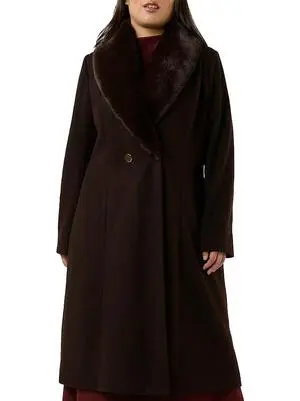 ESTELLE Faux Fur Trim Coat - Mocha