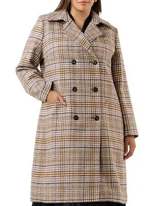 ESTELLE Plaid Long Coat - Frosted Cocoa