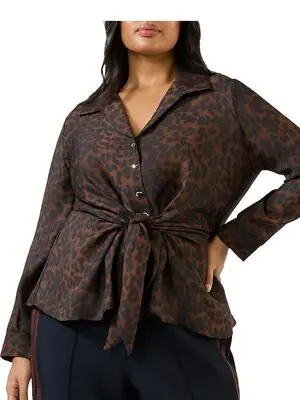 ESTELLE Leona Tie Waist Blouse - Chocolate/ Navy
