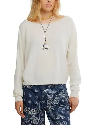 Free People Boatneck Pullover Sweater - White Combo